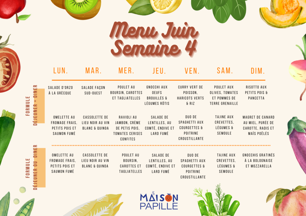 Nos menus Maison Papille - Maison papille